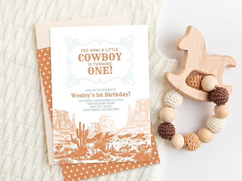 Cowboy First Birthday Invitation Template Desert Boho 1st Birthday ...