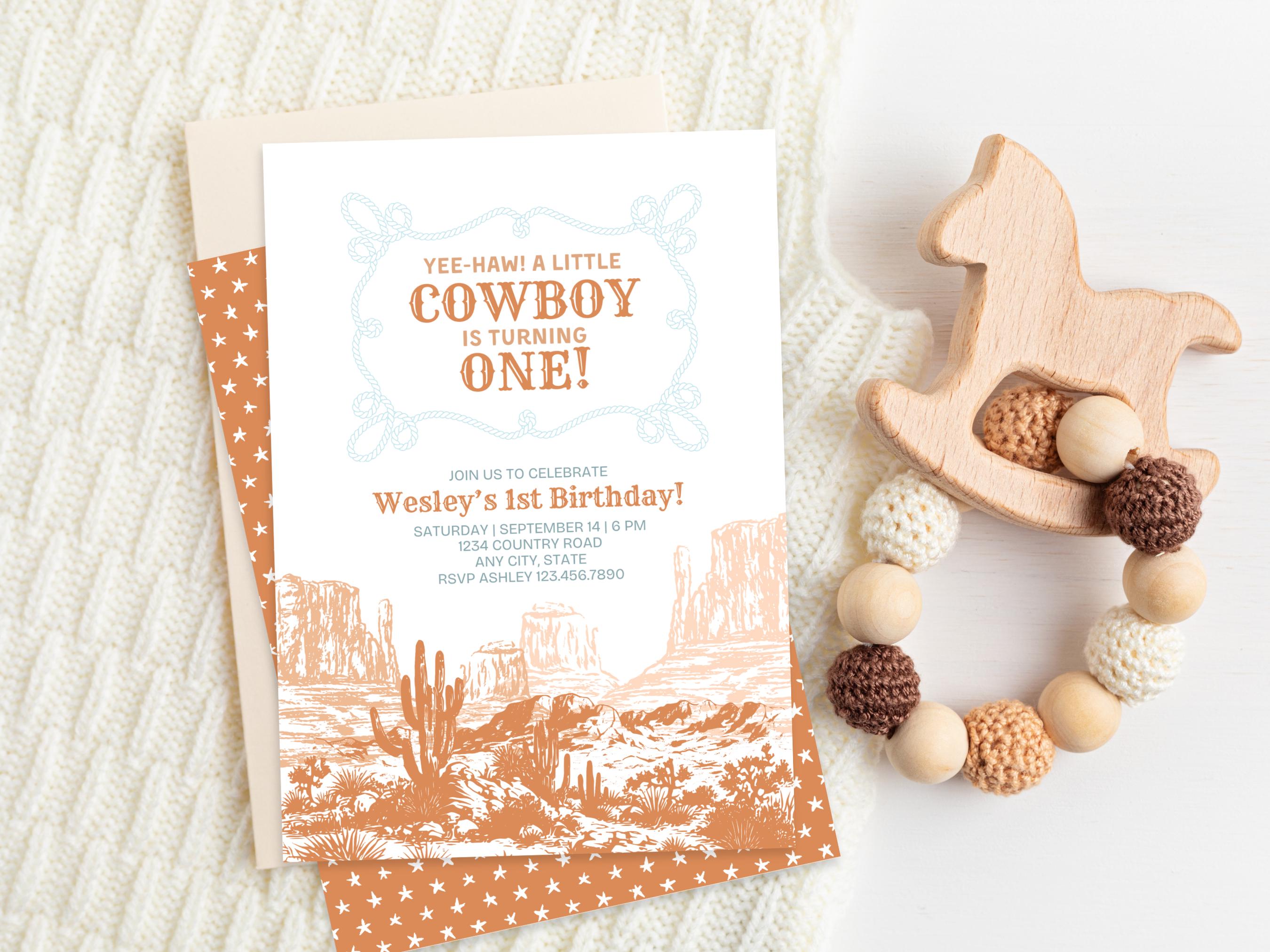 Cowboy First Birthday Invitation Template Desert Boho 1st Birthday ...
