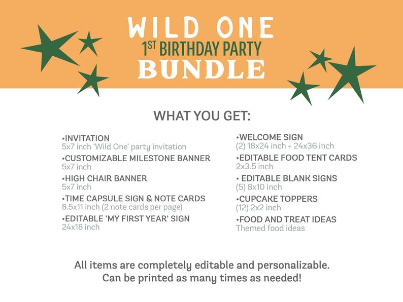 Wild One 1st Birthday Party Bundle | Jungle Safari Theme | Editable ...
