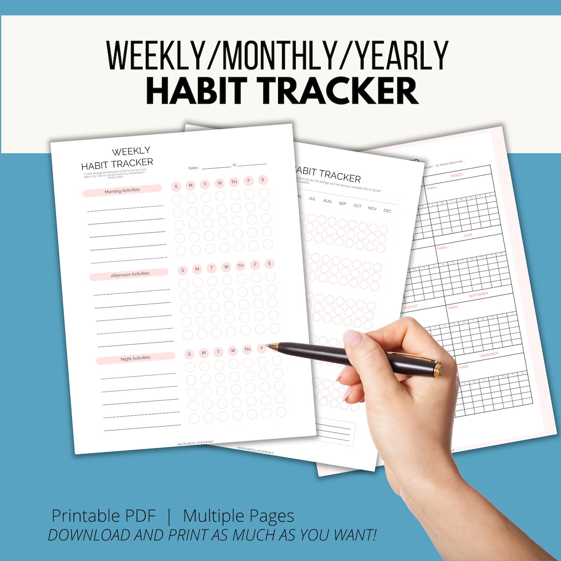 Printable Habit Tracker Weekly Monthly Yearly Self - Etsy