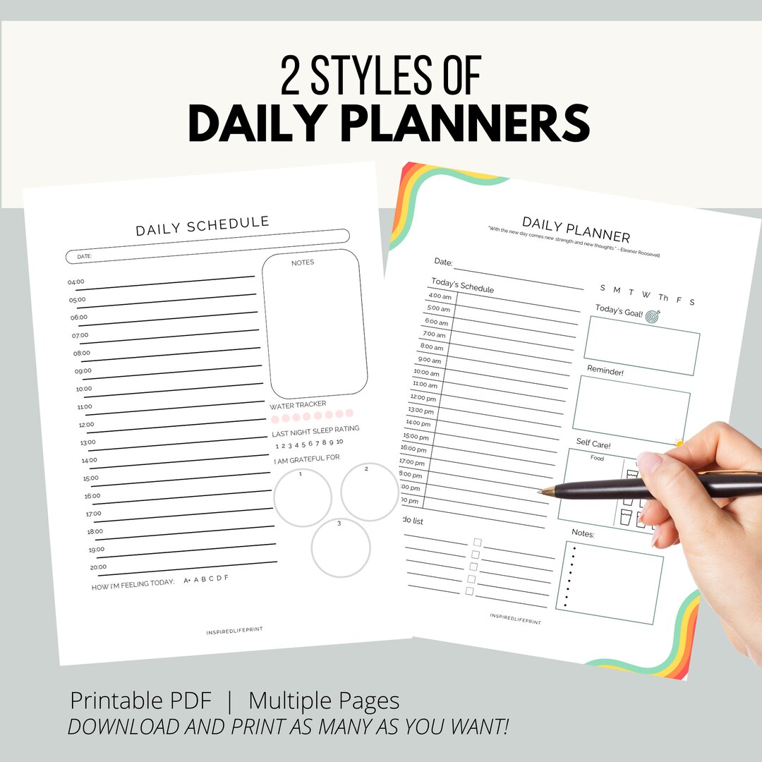Printable Daily Planner 4 Am Until 8 Pm, Daily Planner in 2 Different ...