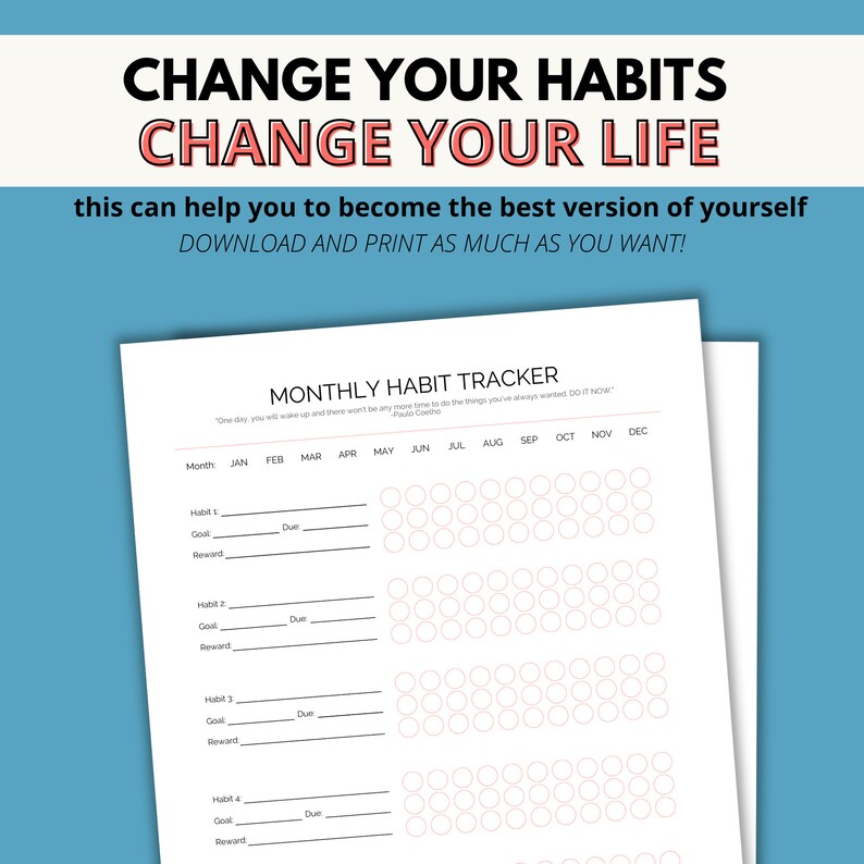 Printable Habit Tracker Weekly Monthly Yearly Self - Etsy