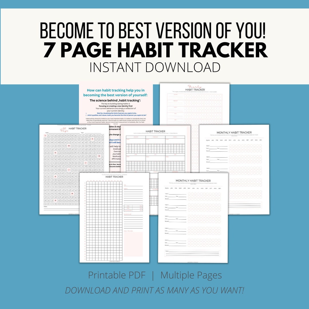 Printable Habit Tracker Weekly Monthly Yearly Self - Etsy