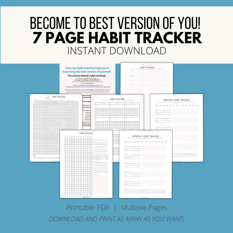 Printable Habit Tracker Weekly Monthly Yearly Self - Etsy