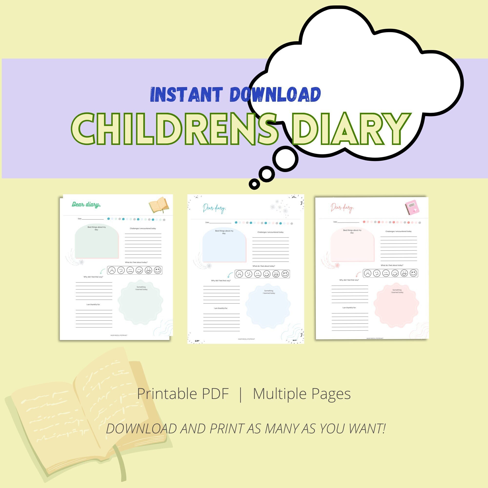 Childrens Daily Diary Printable | Kids Daily Journal Printable ...