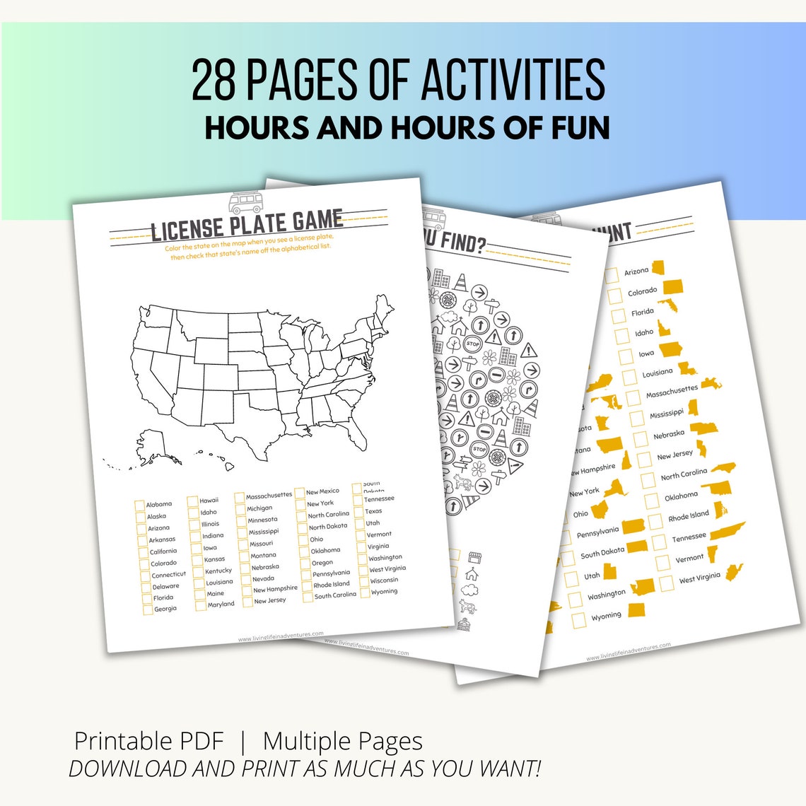 Family Road Trip, Games Printable, Road Trip Activities for Kids, USA ...