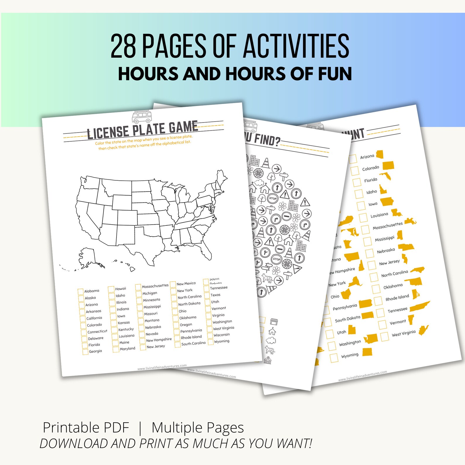 Family Road Trip, Games Printable, Road Trip Activities for Kids, USA ...
