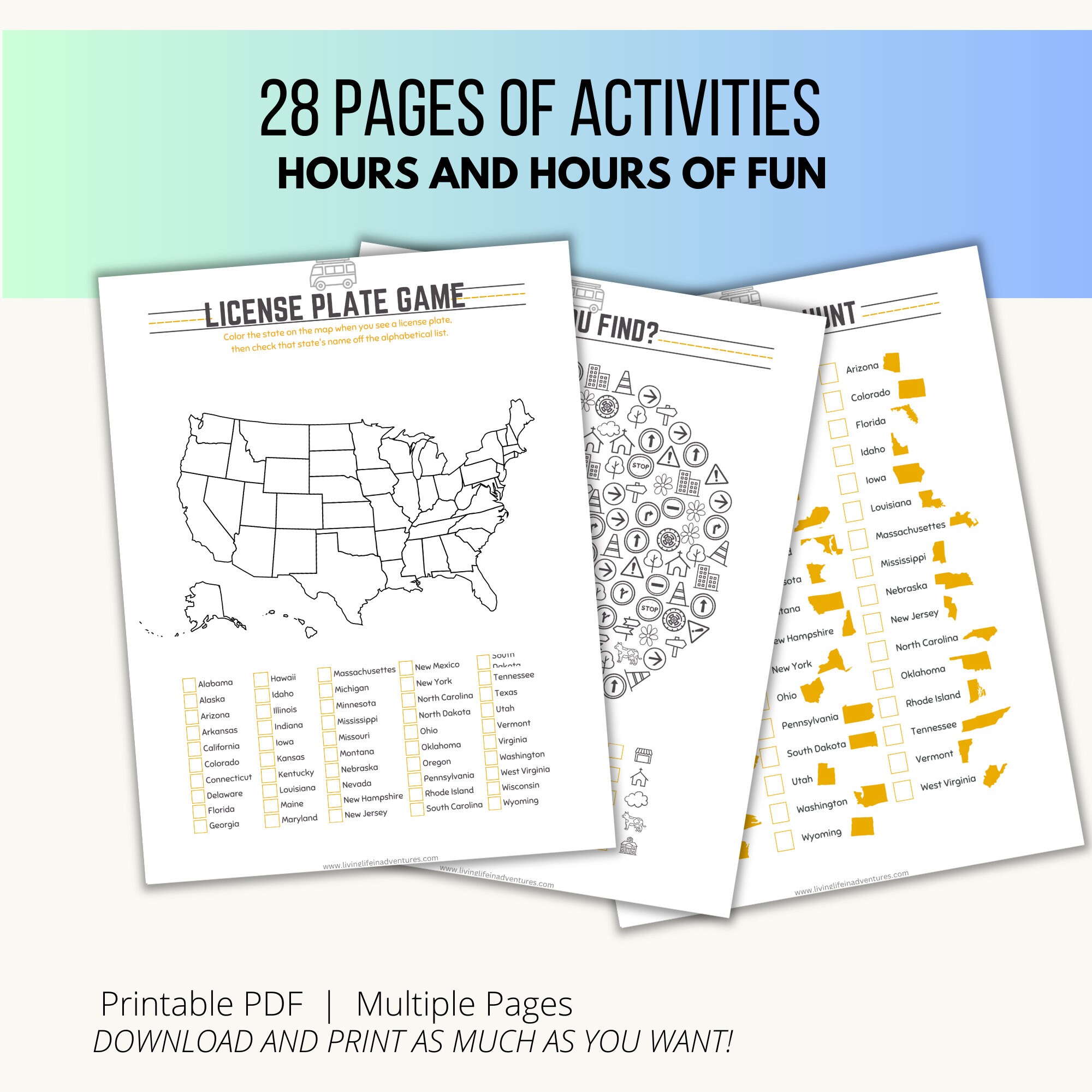 Family Road Trip, Games Printable, Road Trip Activities for Kids, USA ...
