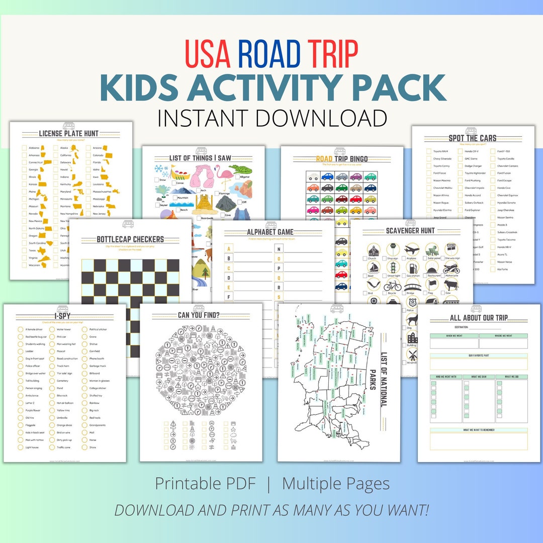 Family Road Trip, Games Printable, Road Trip Activities for Kids, USA ...