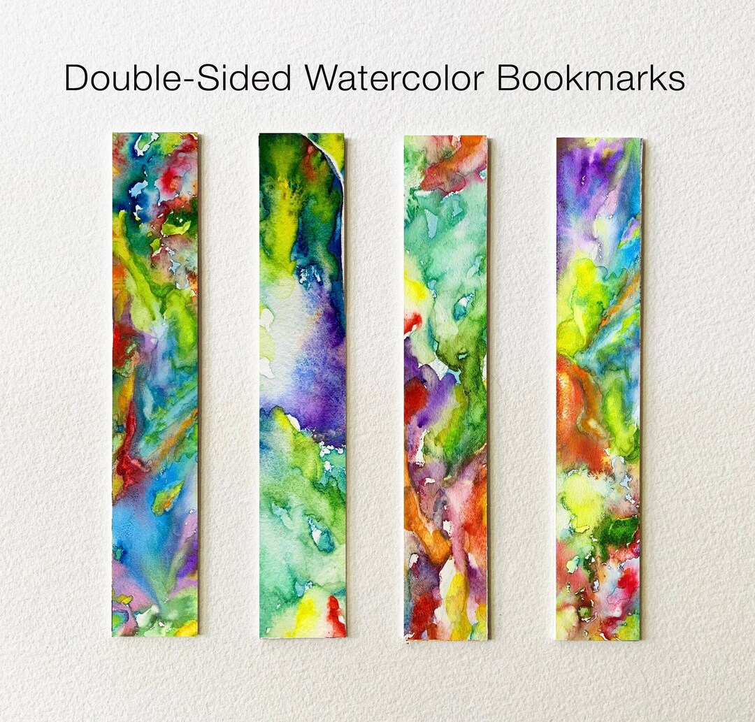 Double-sided Watercolor Bookmarks, "abstract Hues", Single or Set of 4 ...