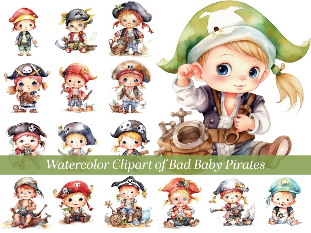 Watercolor Baby Pirates Clipart a Playful Set of Illustrations That ...