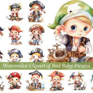 Watercolor Baby Pirates Clipart a Playful Set of Illustrations That ...