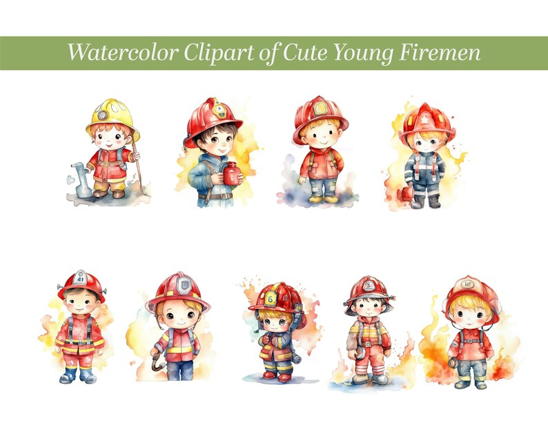Watercolor Clip Art of Very Cute Young Firemen. Clipart of Firemen ...