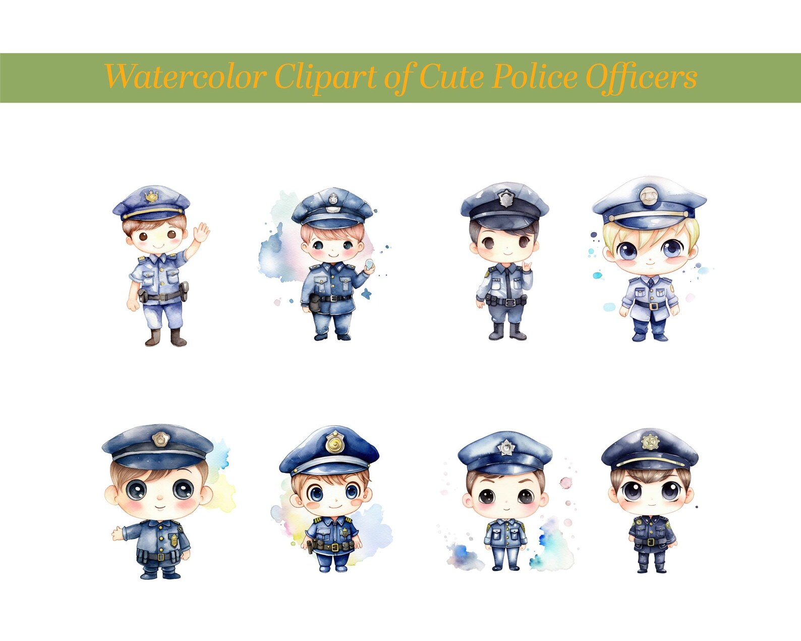Adorable Little Police Officers in Watercolor Clip Art. 16 Files of ...