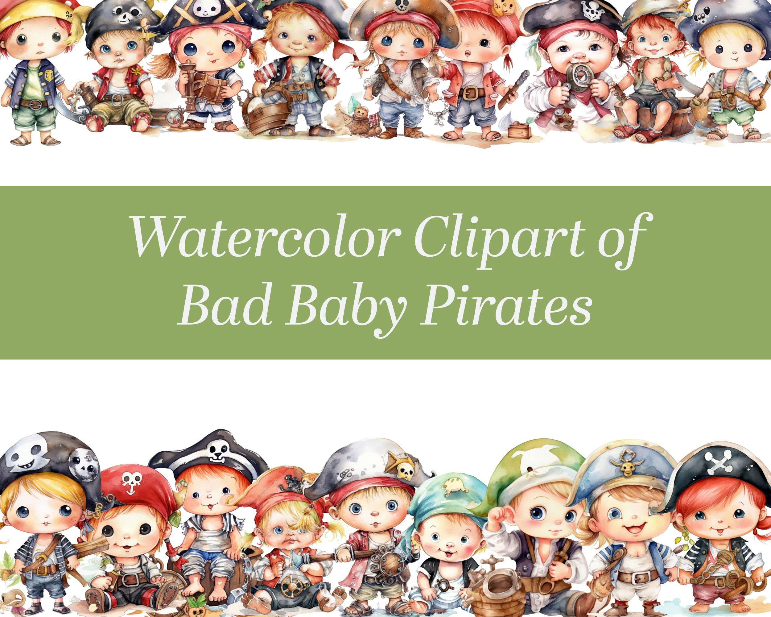 Watercolor Baby Pirates Clipart a Playful Set of Illustrations That ...