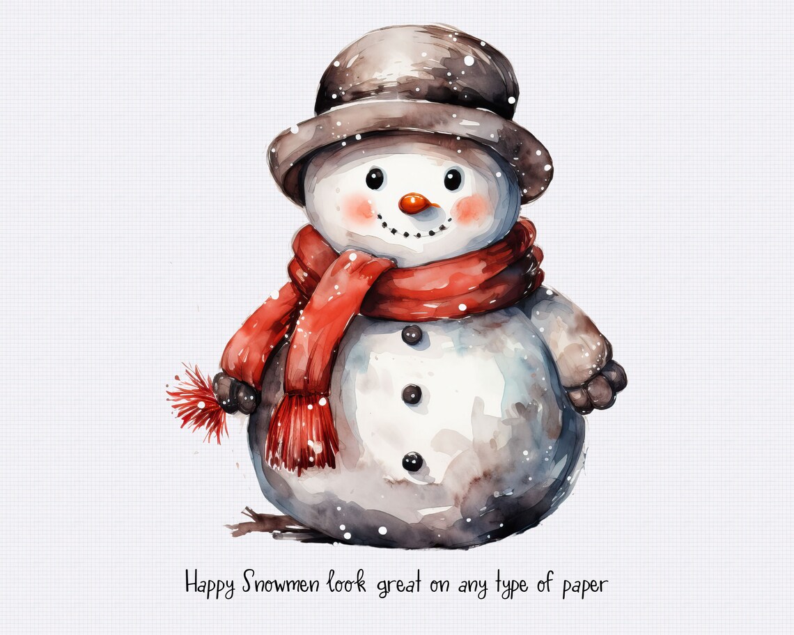 Watercolor Clipart of Very Happy Christmas Snowmen. Cute Snowmen in ...