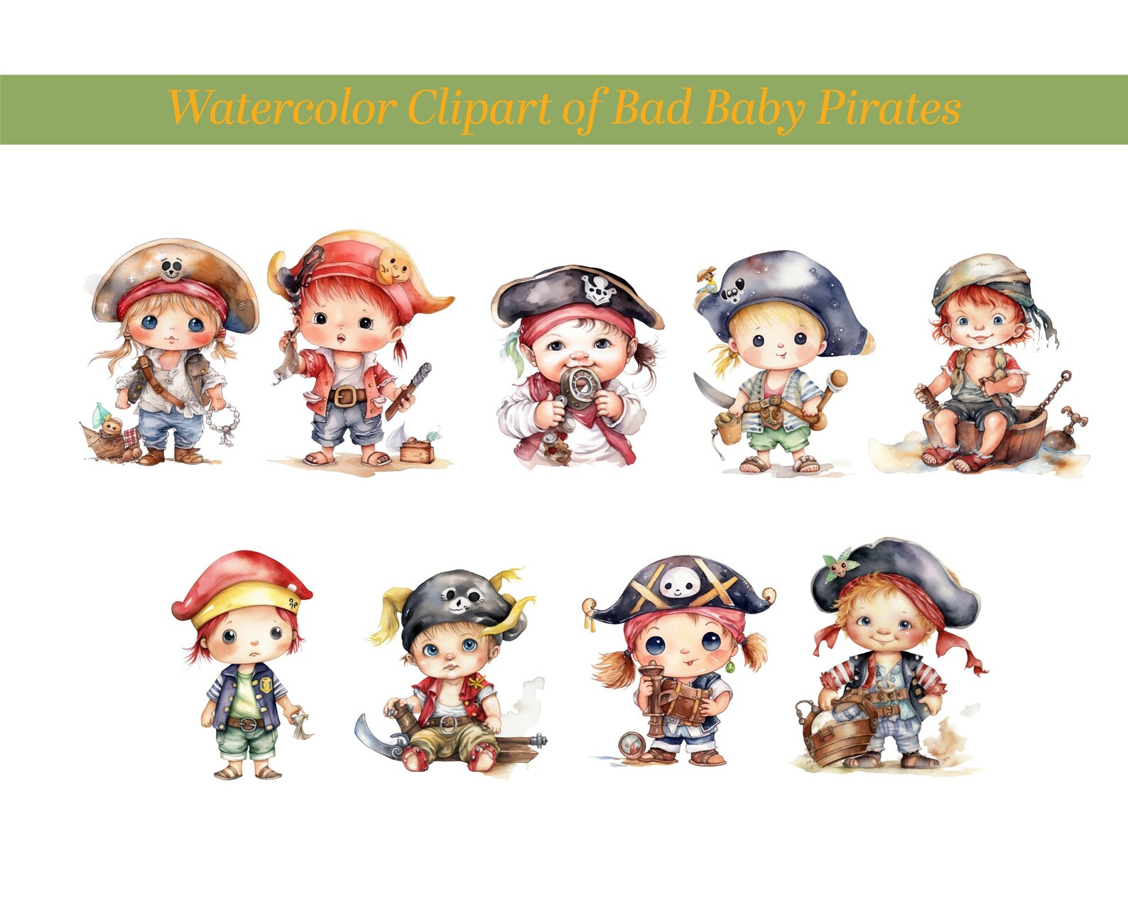 Watercolor Baby Pirates Clipart a Playful Set of Illustrations That ...