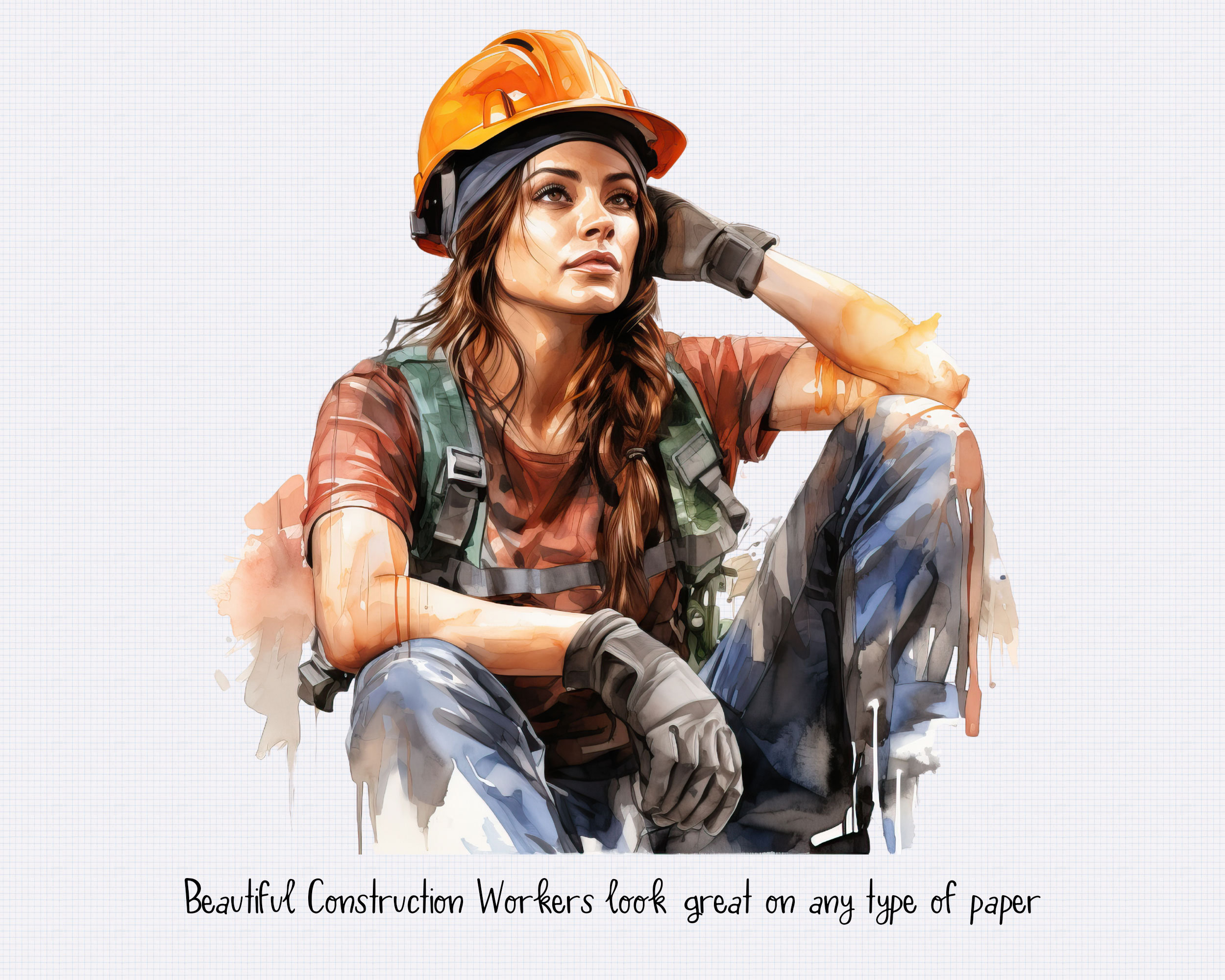 Watercolor Clipart of Beautiful Construction Workers. Women Working ...