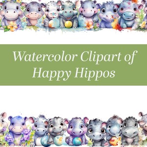 Watercolor Clipart of Beautiful Baby Hippos. Animal Clipart. Commercial ...