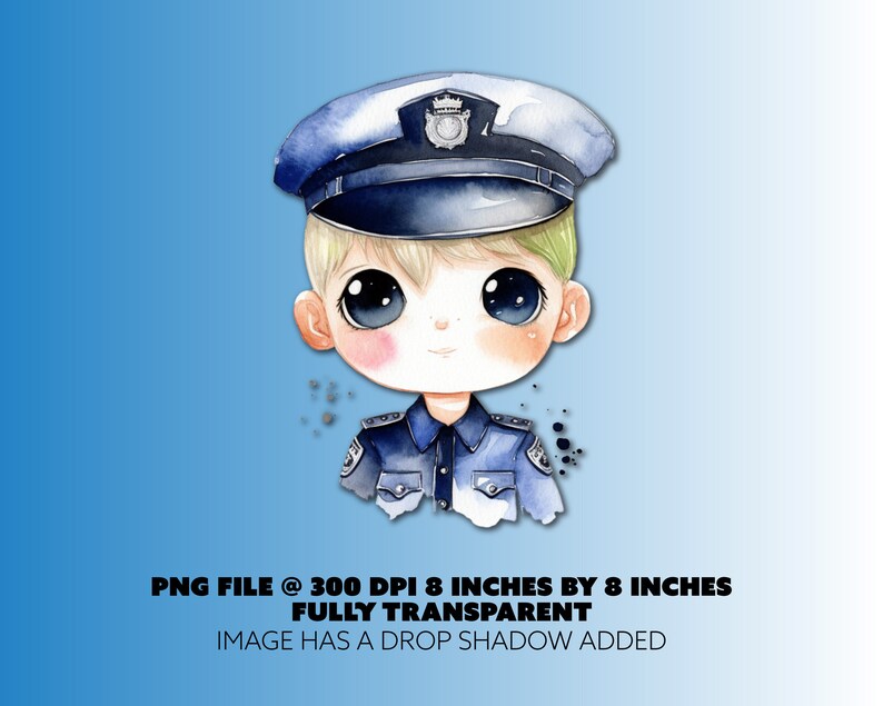 Adorable Little Police Officers in Watercolor Clip Art. 16 Files of ...