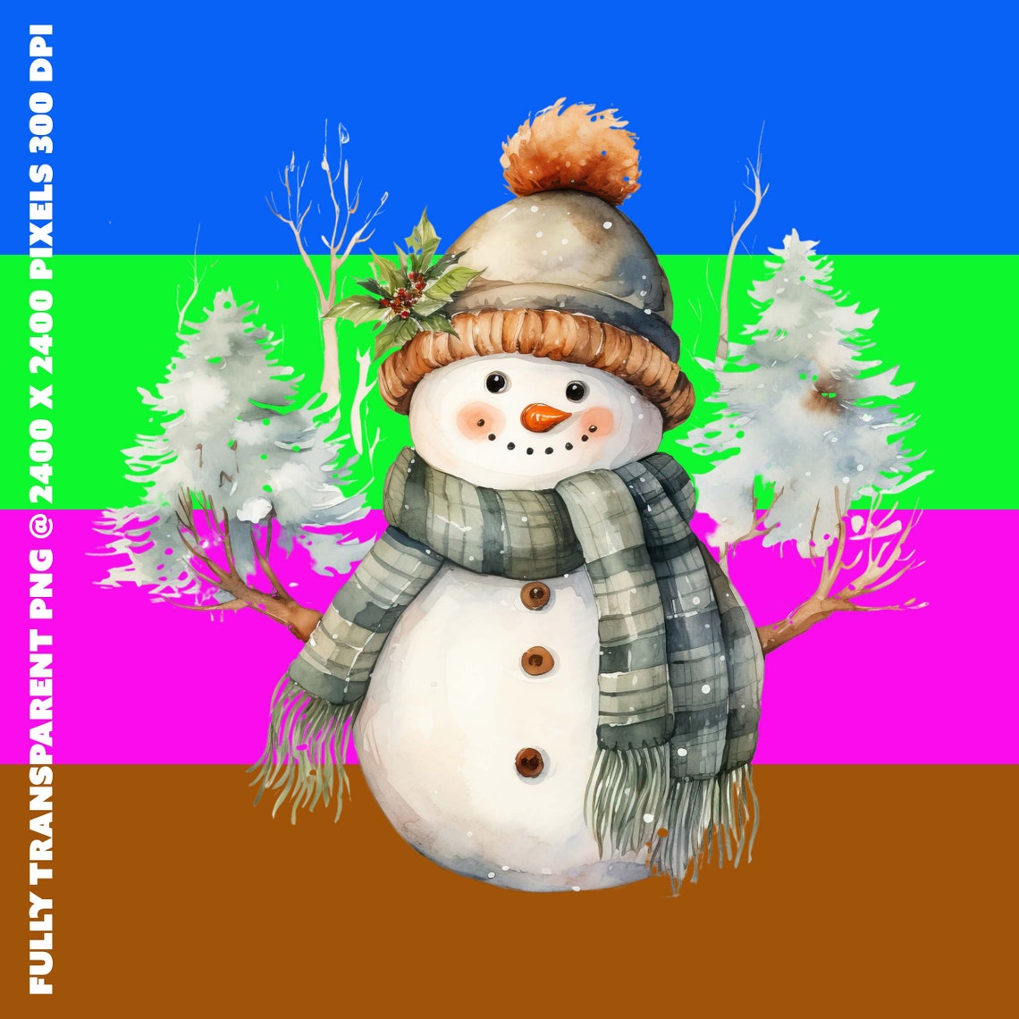 Watercolor Clipart of Very Happy Christmas Snowmen. Cute Snowmen in ...