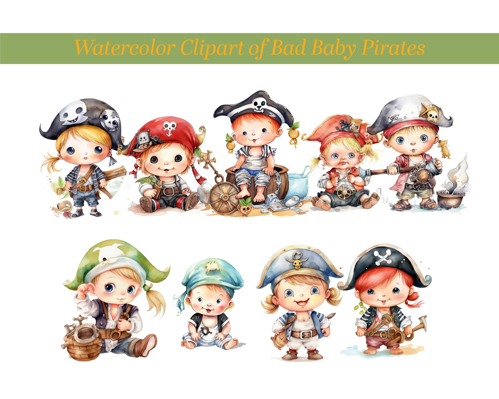 Watercolor Baby Pirates Clipart a Playful Set of Illustrations That ...