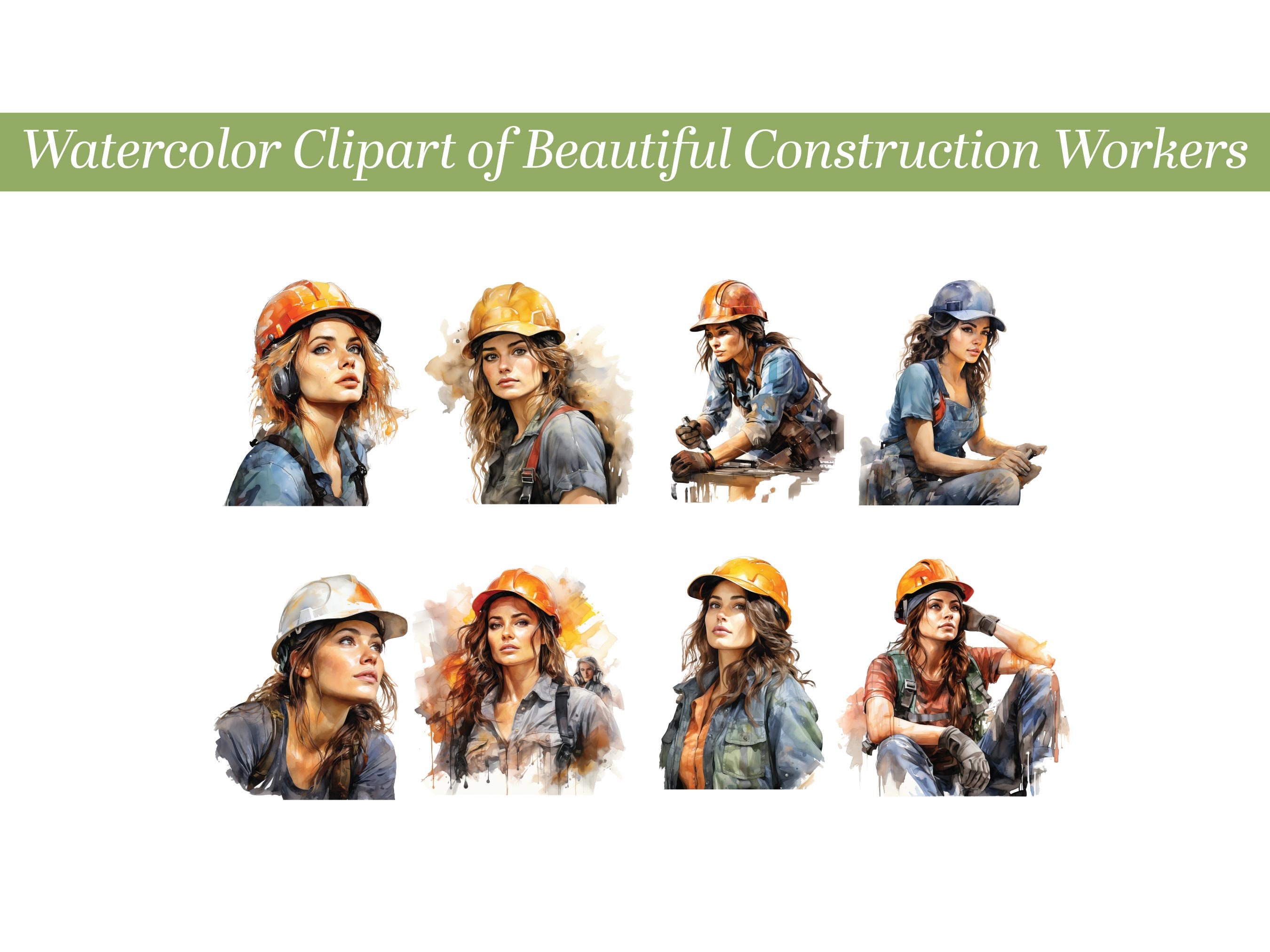 Watercolor Clipart of Beautiful Construction Workers. Women Working ...