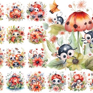 Watercolor Clip Art of Extremely Cute Cartoon Style Ladybugs Playing ...