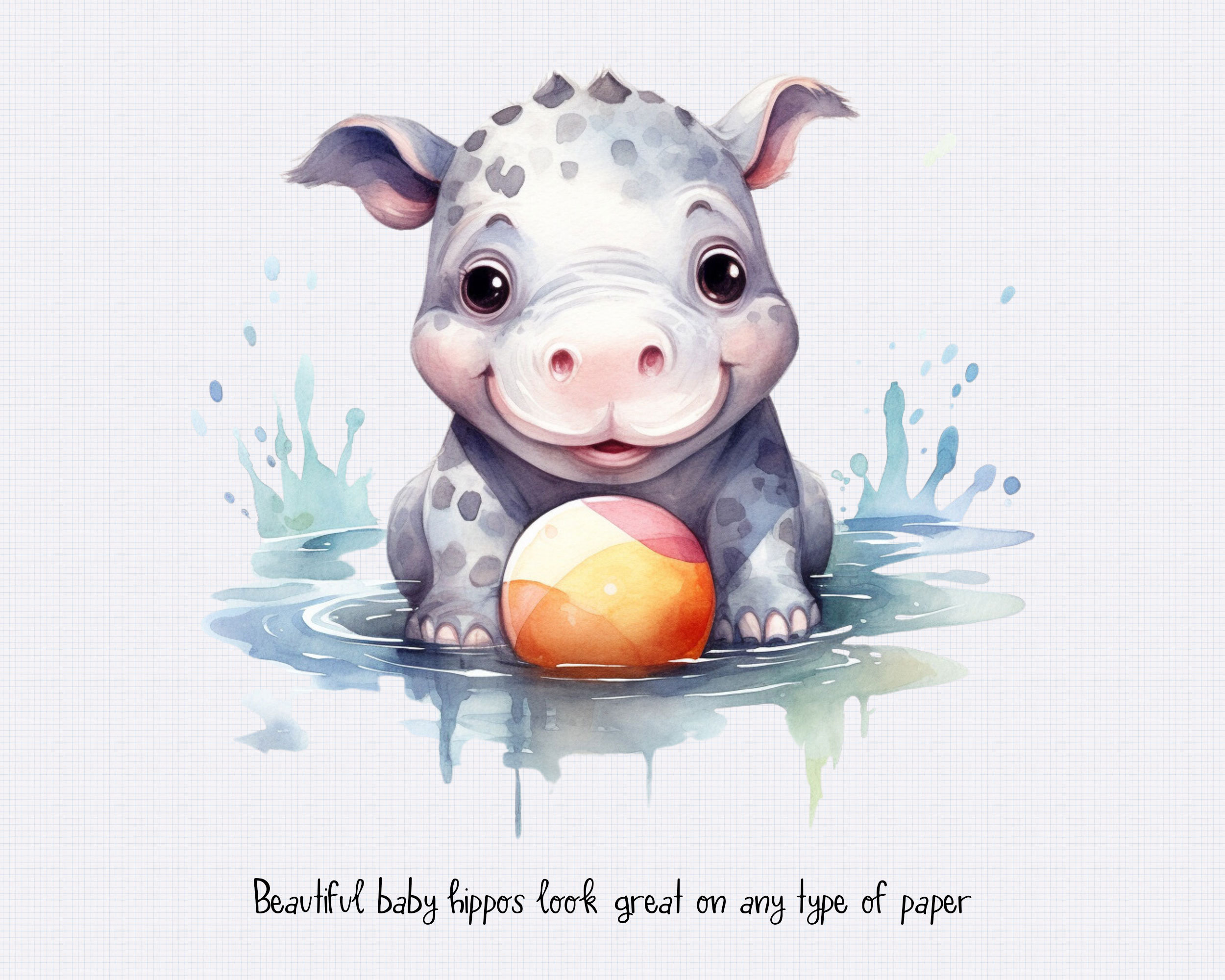Watercolor Clipart of Beautiful Baby Hippos. Animal Clipart. Commercial ...