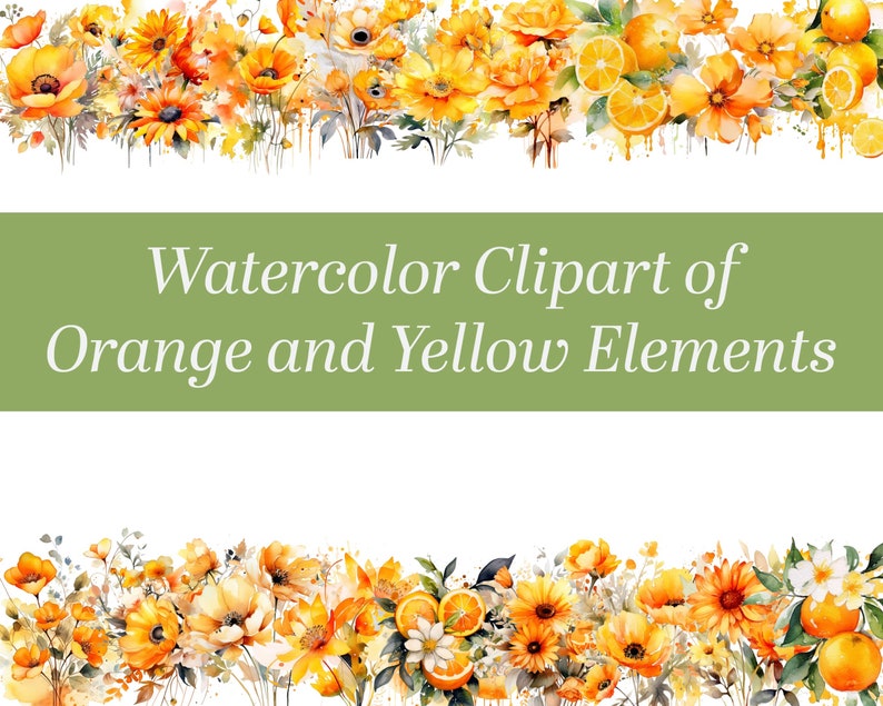 Vibrant Watercolor Clipart Set of Yellow and Orange Elements Digital ...