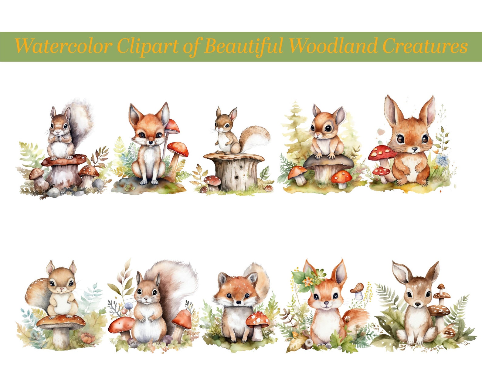 Woodland Creatures is Beautiful Watercolor Clip Art. Gorgeous Baby ...