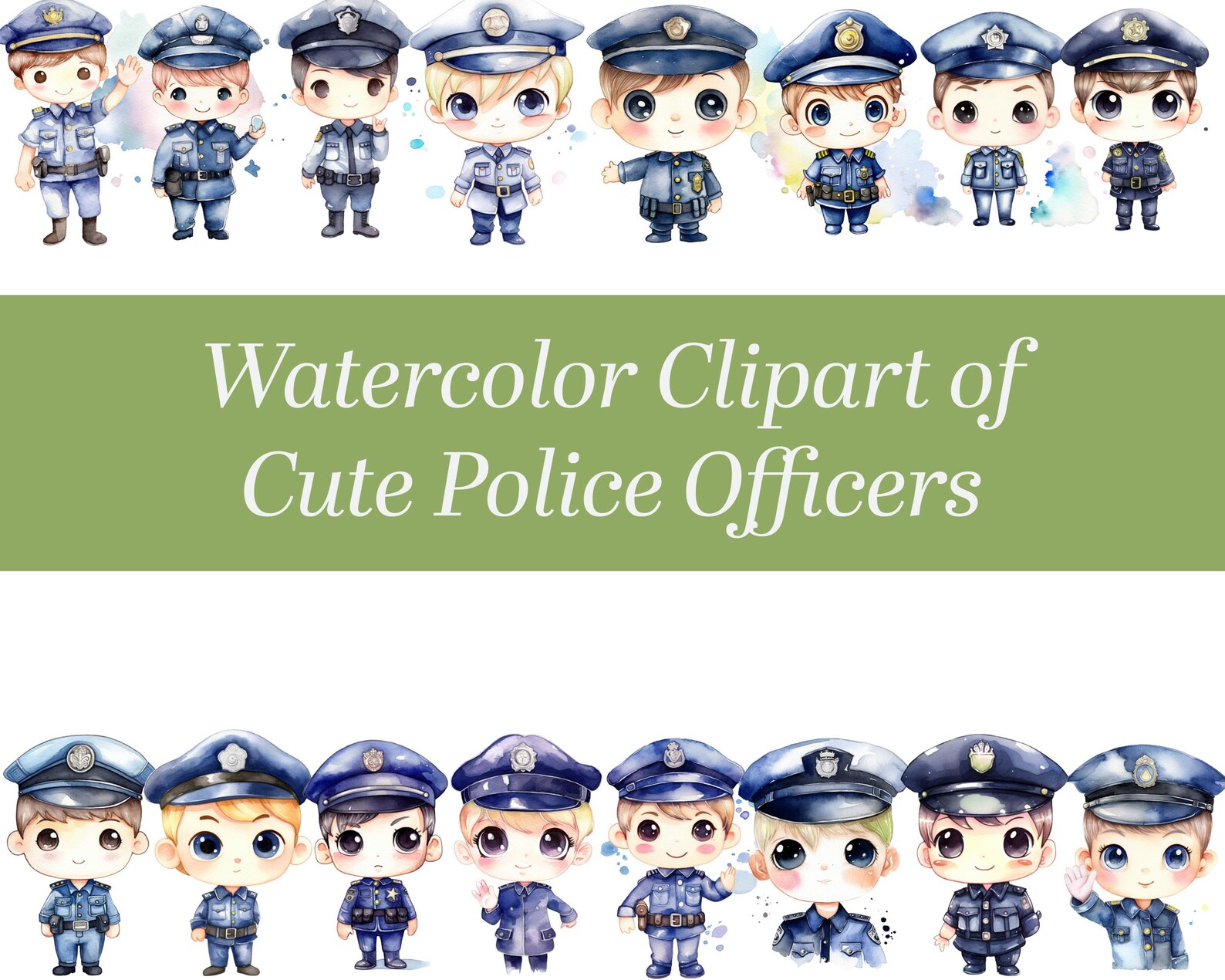 Adorable Little Police Officers in Watercolor Clip Art. 16 Files of ...