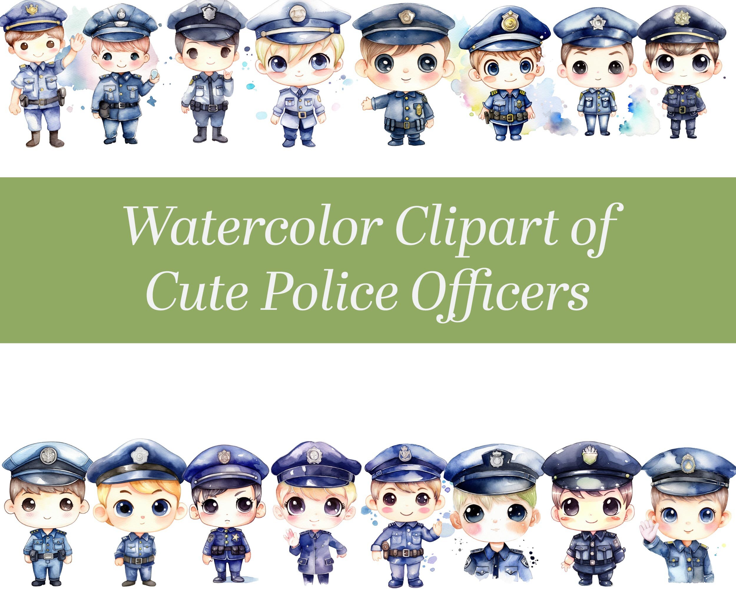 Adorable Little Police Officers in Watercolor Clip Art. 16 Files of ...