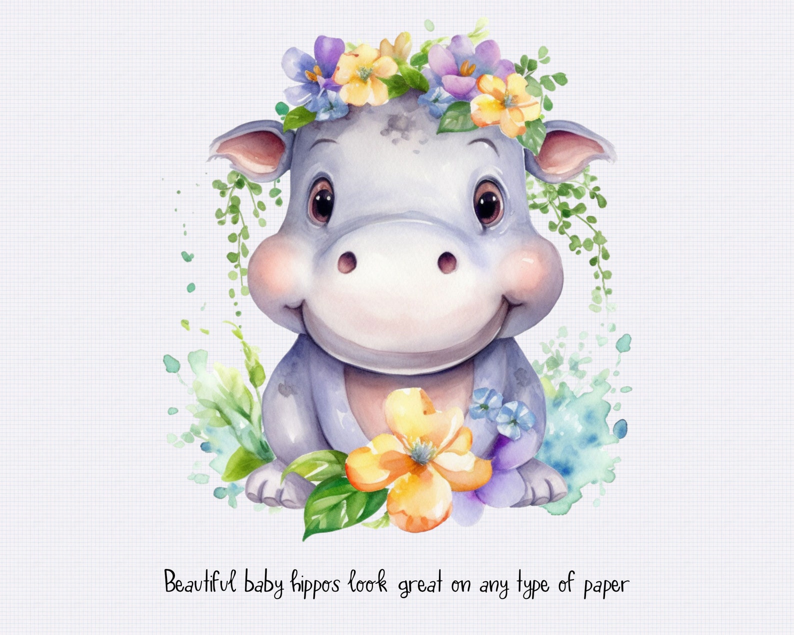 Watercolor Clipart of Beautiful Baby Hippos. Animal Clipart. Commercial ...