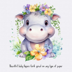 Watercolor Clipart of Beautiful Baby Hippos. Animal Clipart. Commercial ...