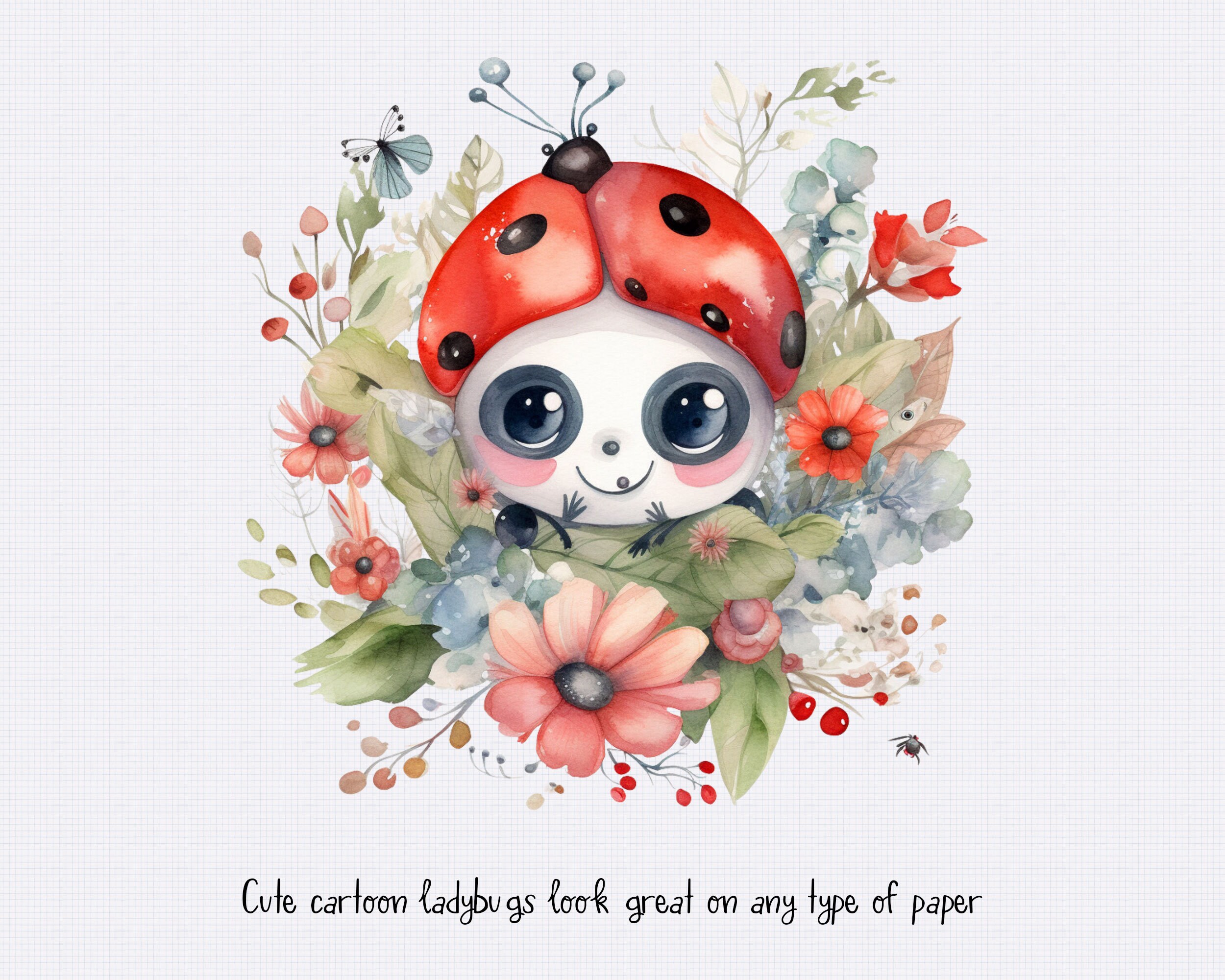 Watercolor Clip Art of Extremely Cute Cartoon Style Ladybugs Playing ...