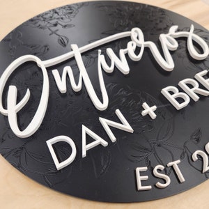 Personalized Wedding Sign: Floral Last Name, First Names, Established ...