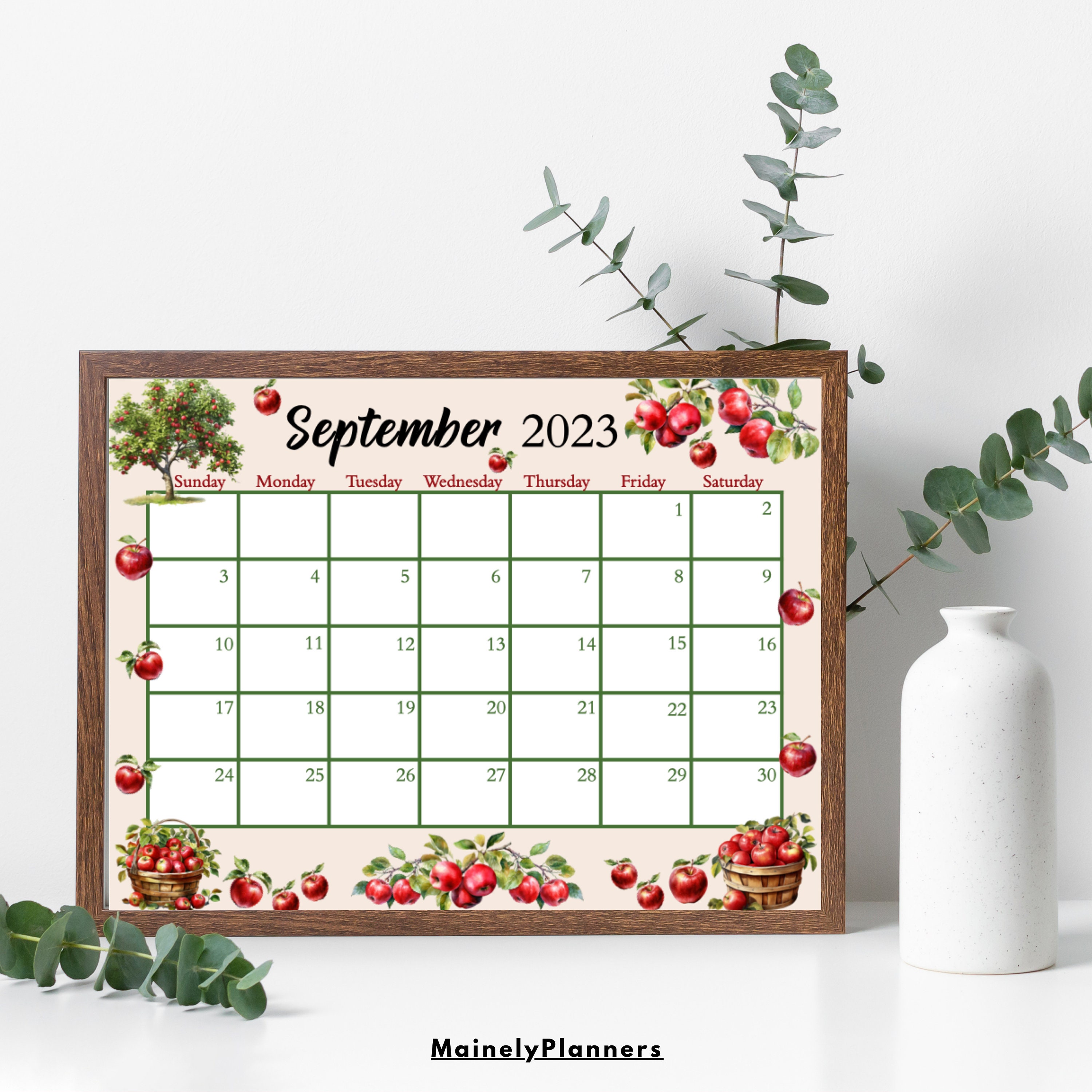 EDITABLE September 2023 Calendar, Homeschool Calendar, Fall Apple ...