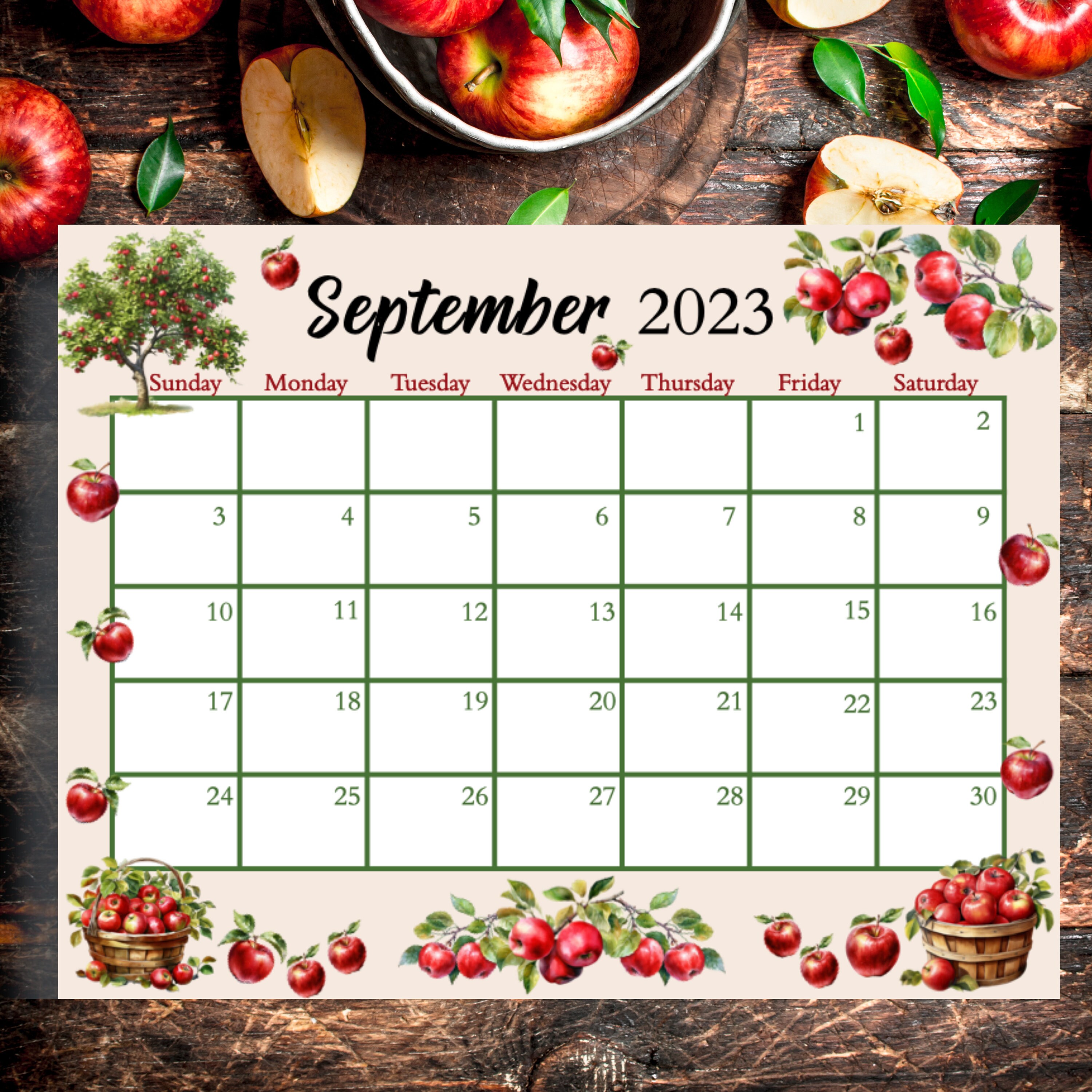 EDITABLE September 2023 Calendar, Homeschool Calendar, Fall Apple ...