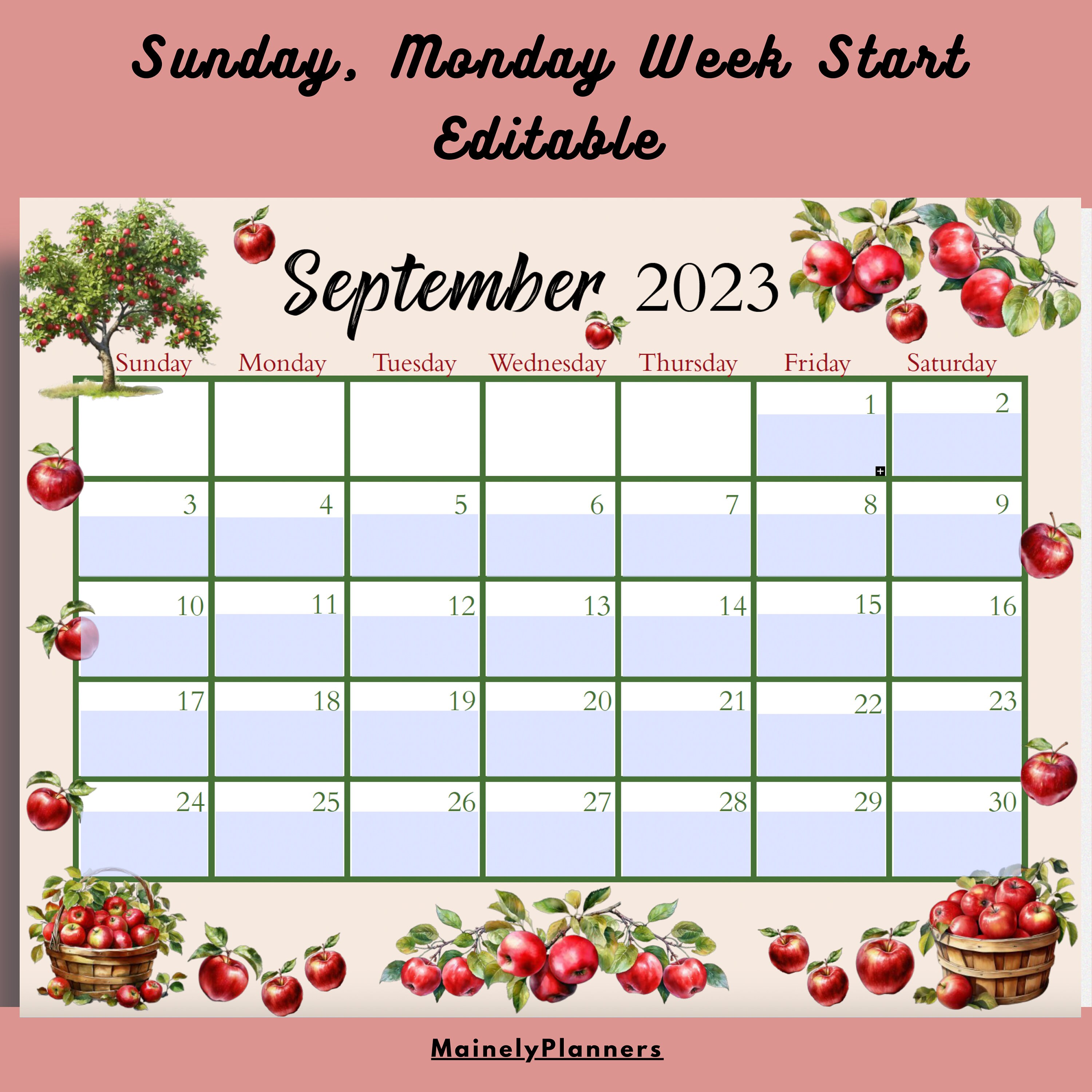 EDITABLE September 2023 Calendar, Homeschool Calendar, Fall Apple ...