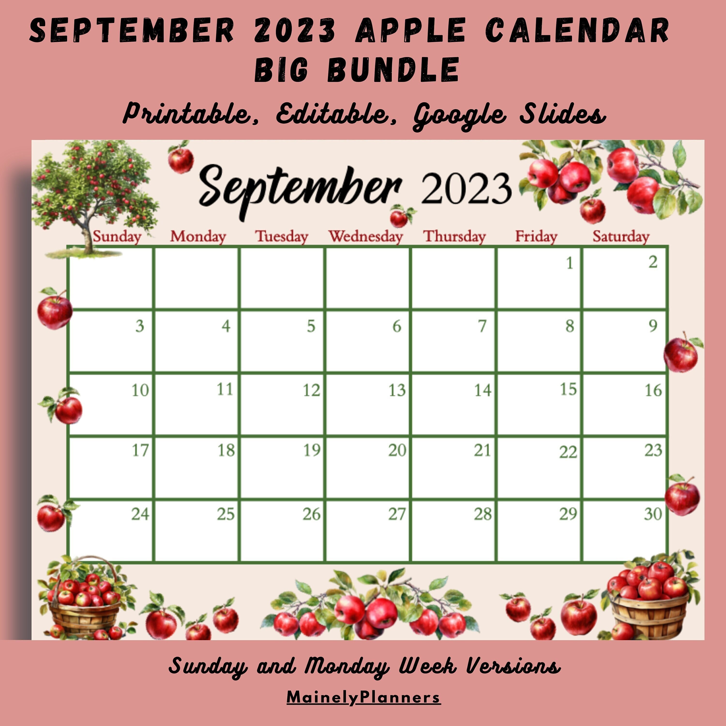 EDITABLE September 2023 Calendar, Homeschool Calendar, Fall Apple ...