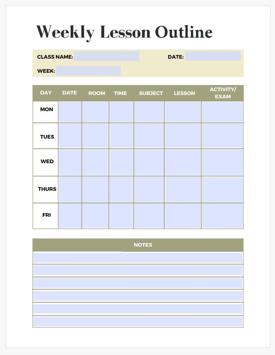 Printable Fillable Monthly Weekly & Daily Lesson Plan Form Bundle ...
