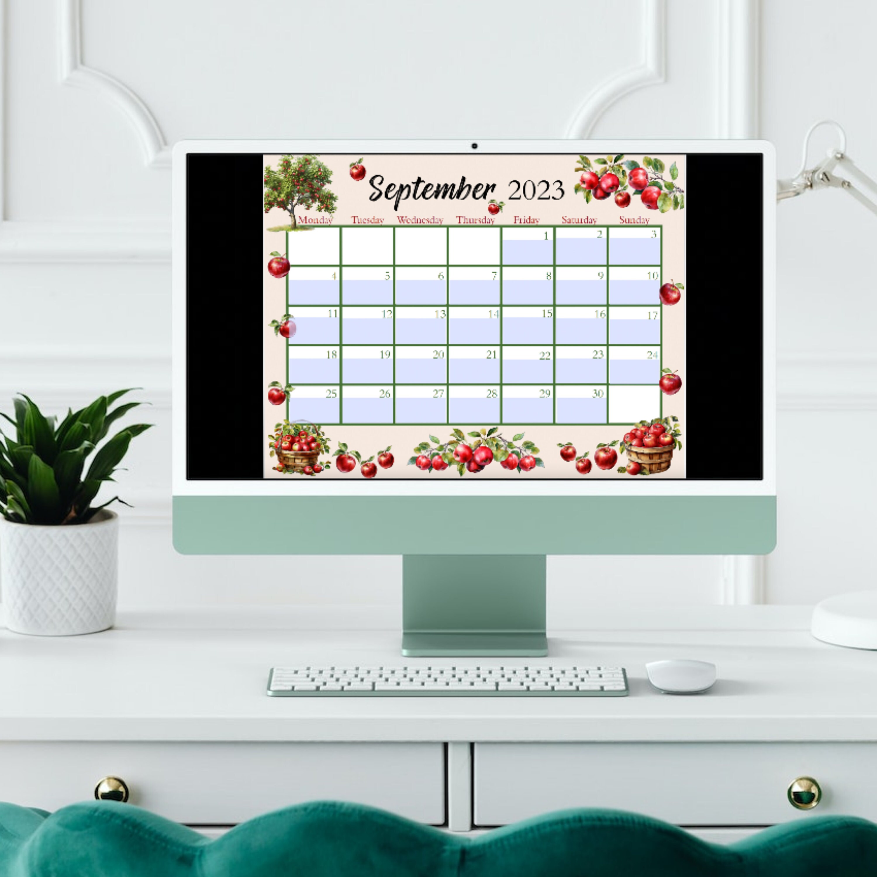 EDITABLE September 2023 Calendar, Homeschool Calendar, Fall Apple ...
