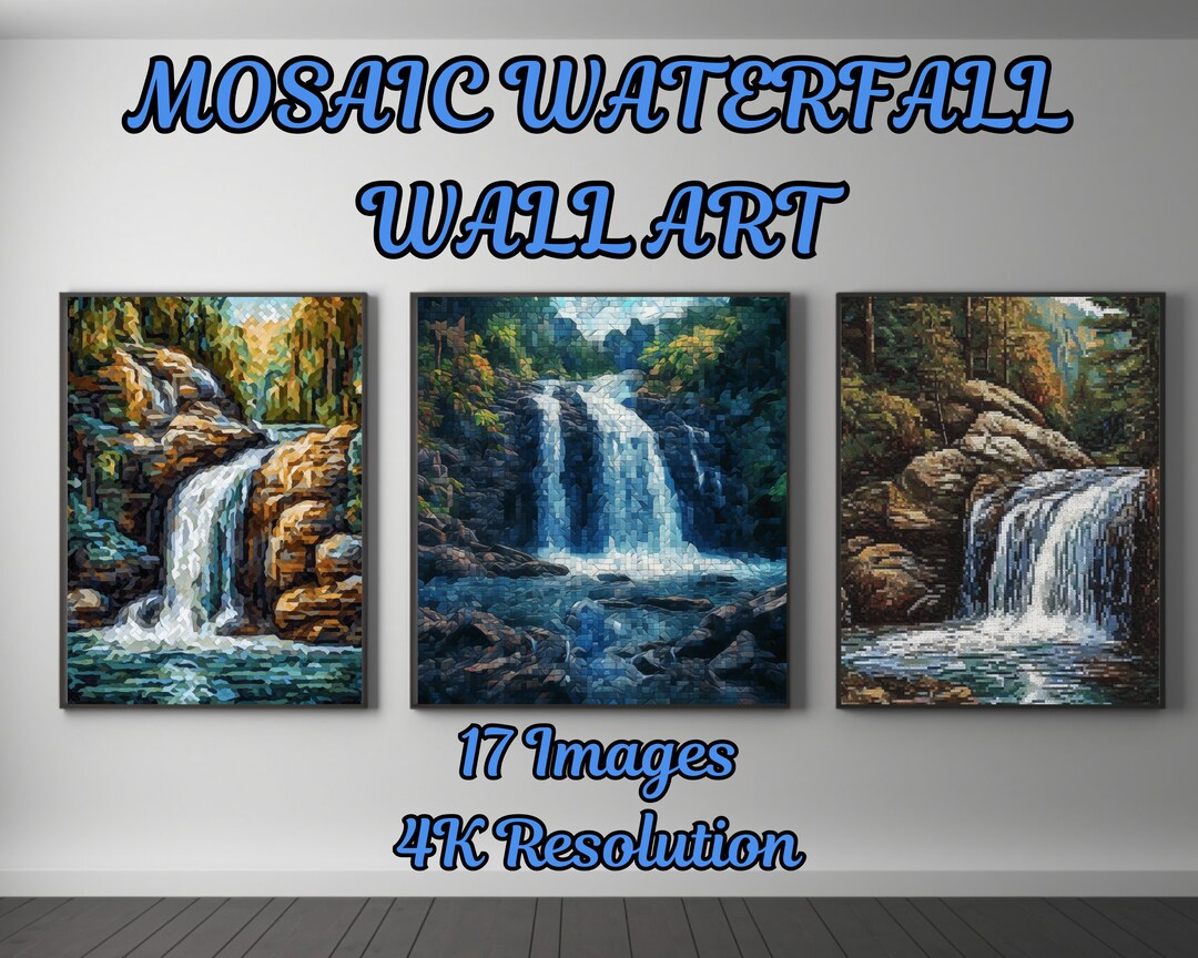 Mosaic Waterfall Wall Art Room Decor Printable Digital Art | Beautiful Waterfall Art Decoration ...