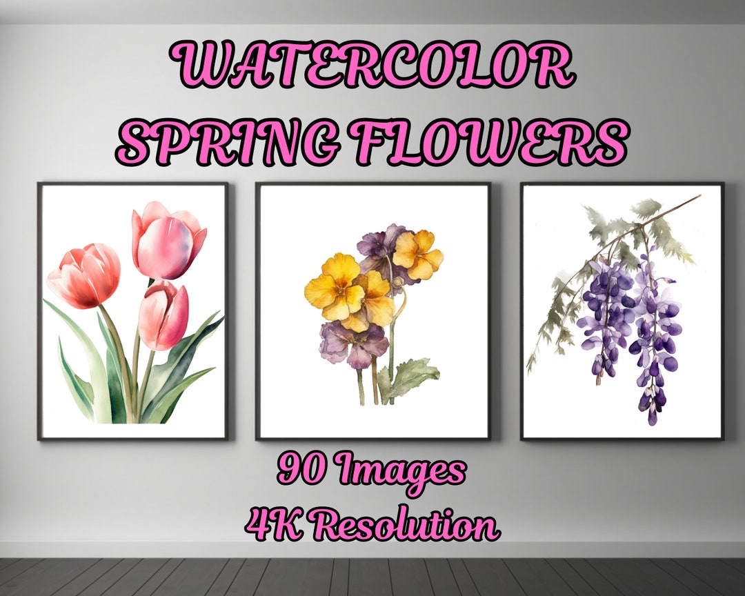 Watercolor Spring Garden | Colorful Spring Flower Wall Art Watercolor ...