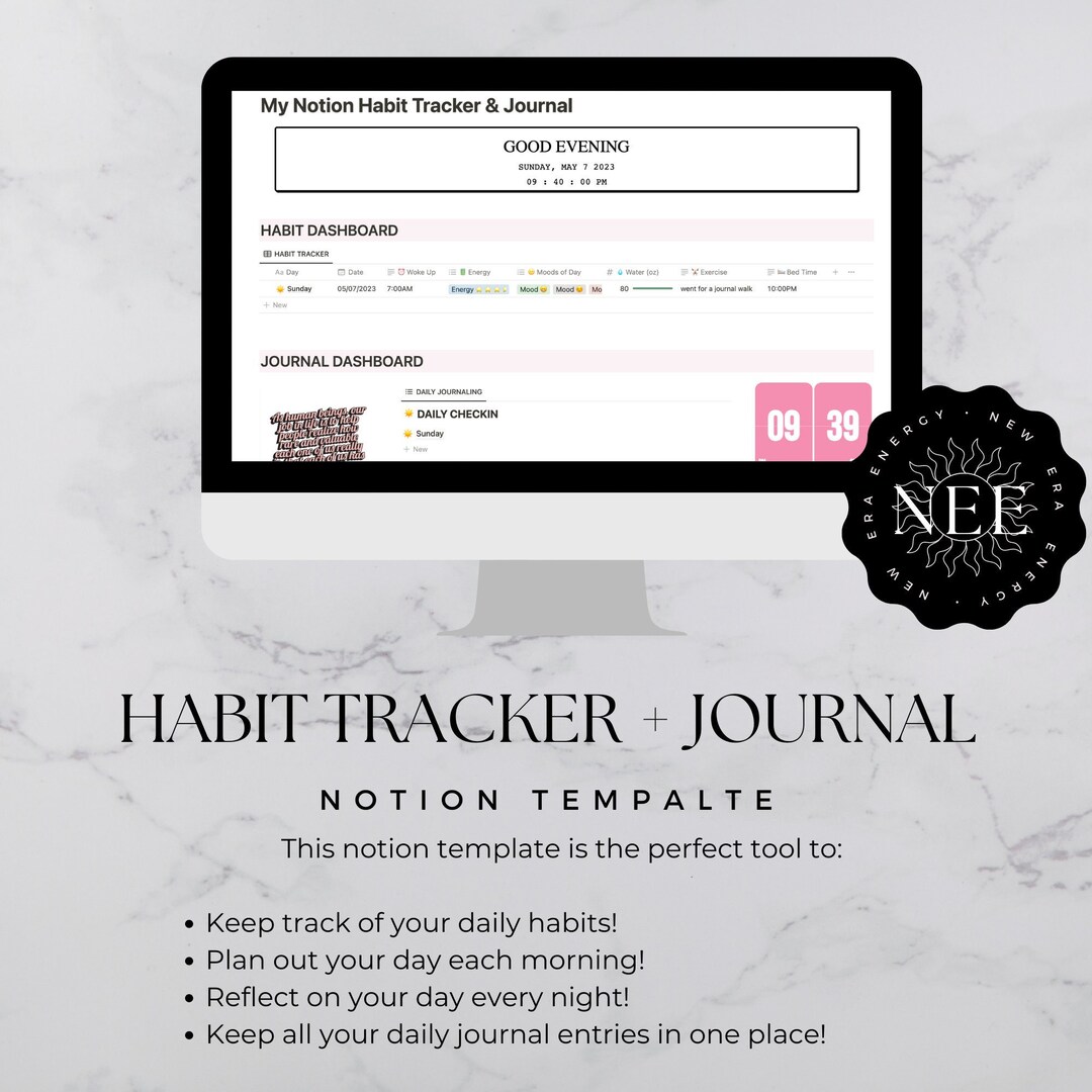 Journal and Planner Combo Notion Template Habit Tracker Easy to Use ...