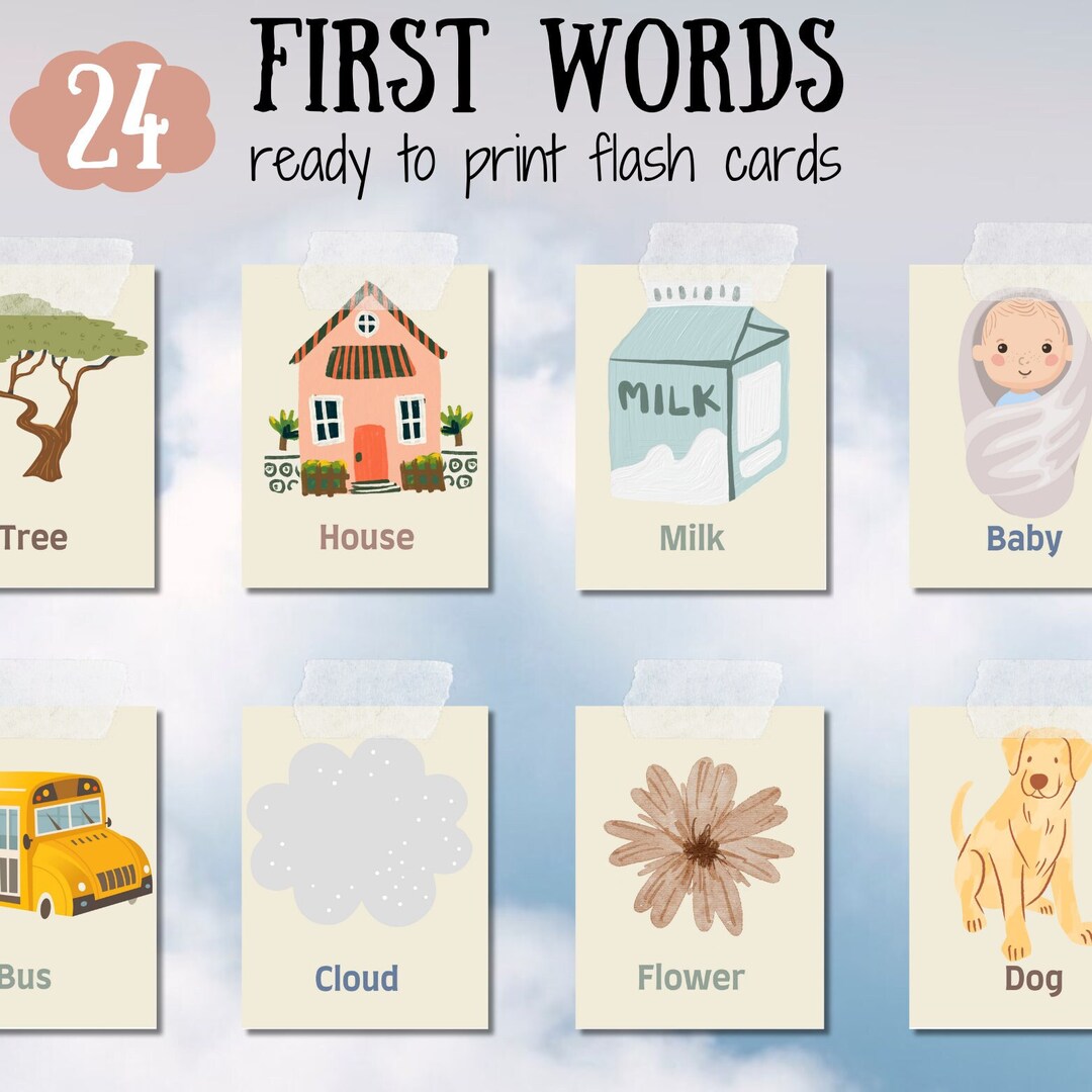 First Words Flash Cards, Educational Cards, Neutral Colors, Toddler ...