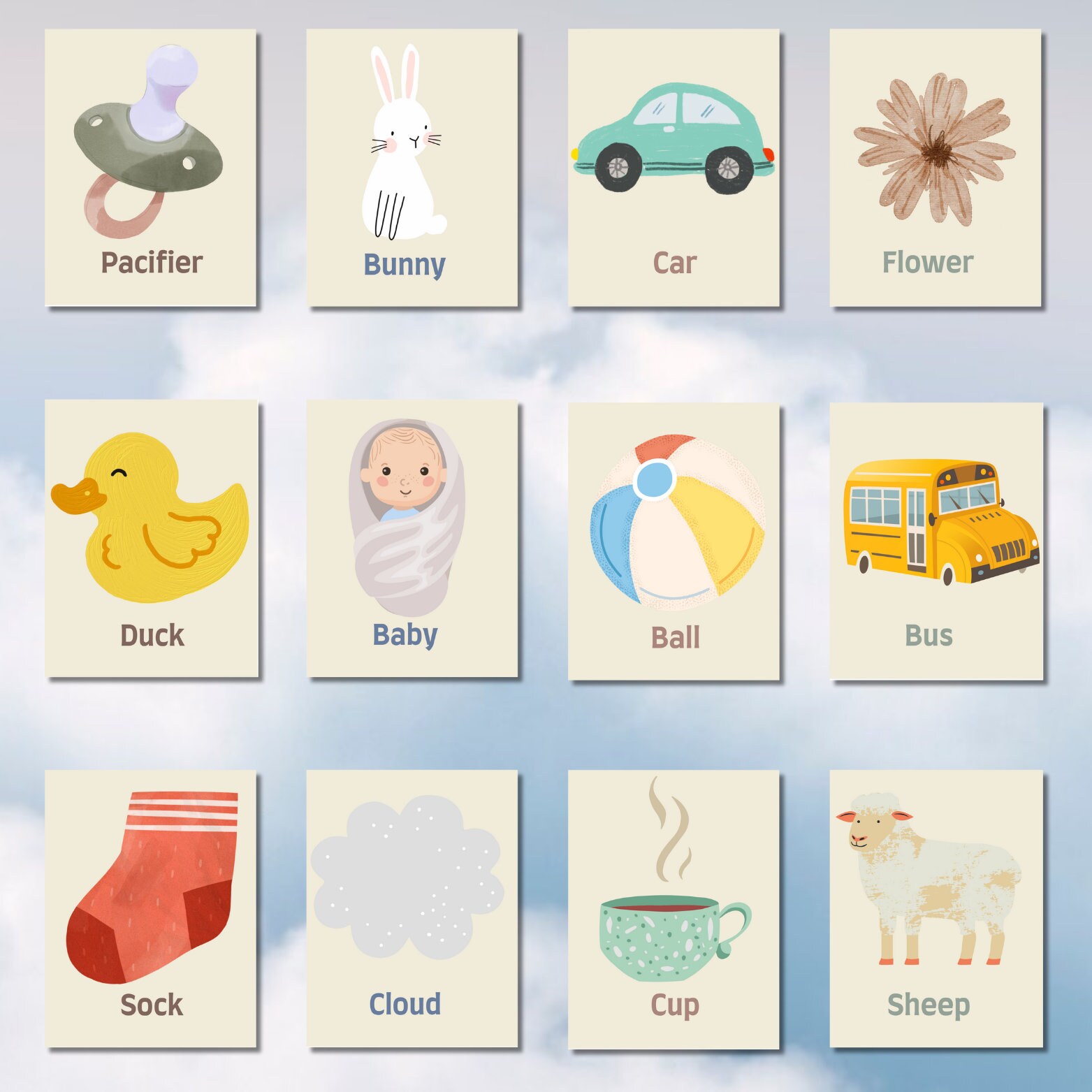First Words Flash Cards, Educational Cards, Neutral Colors, Toddler ...