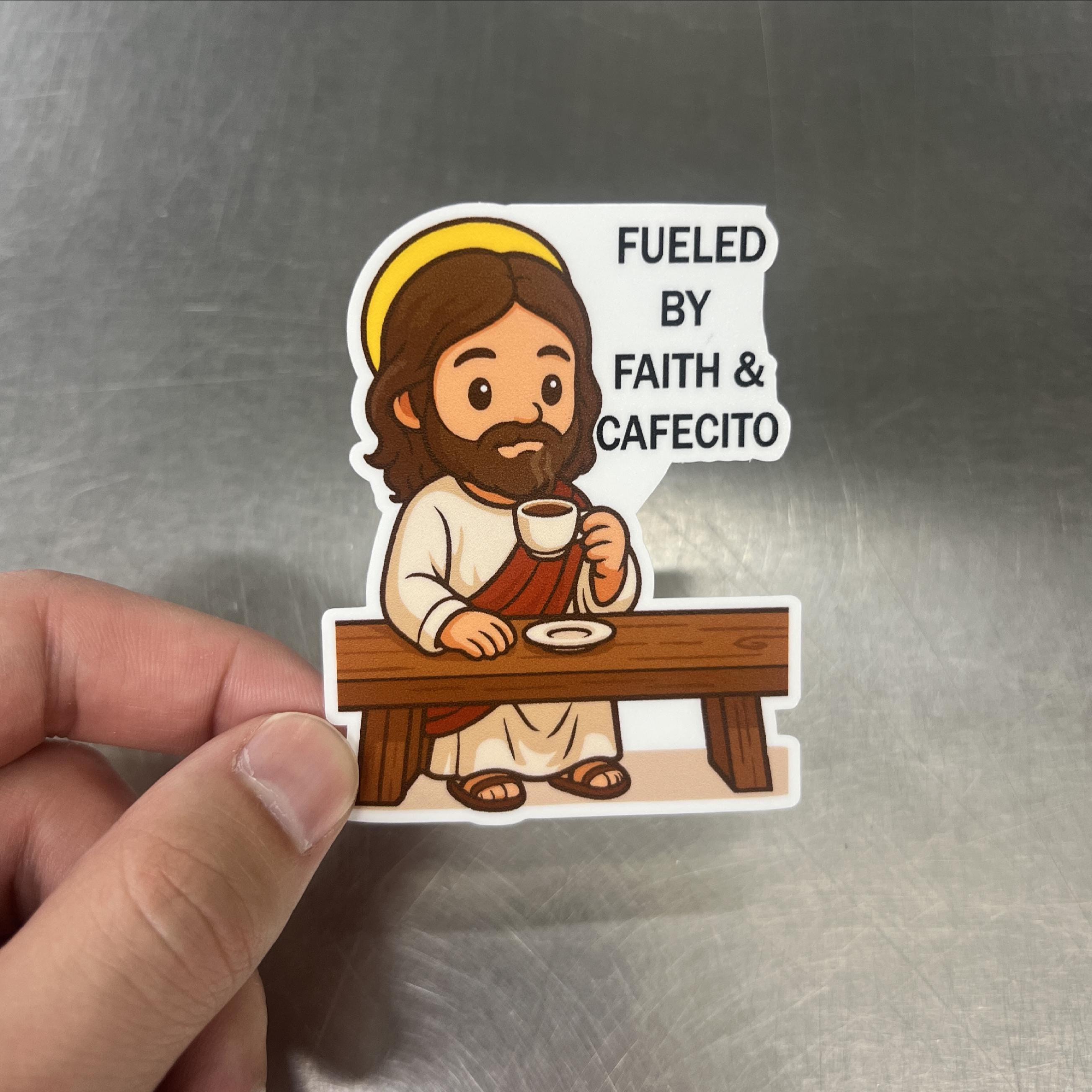 Jesus Cafecito Sticker: Faith Humor, Waterproof Vinyl Decal, Coffee Cup ...