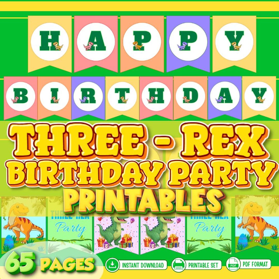 Dinosaur Birthday Party Printables Bundle | Three-rex Party Decor ...